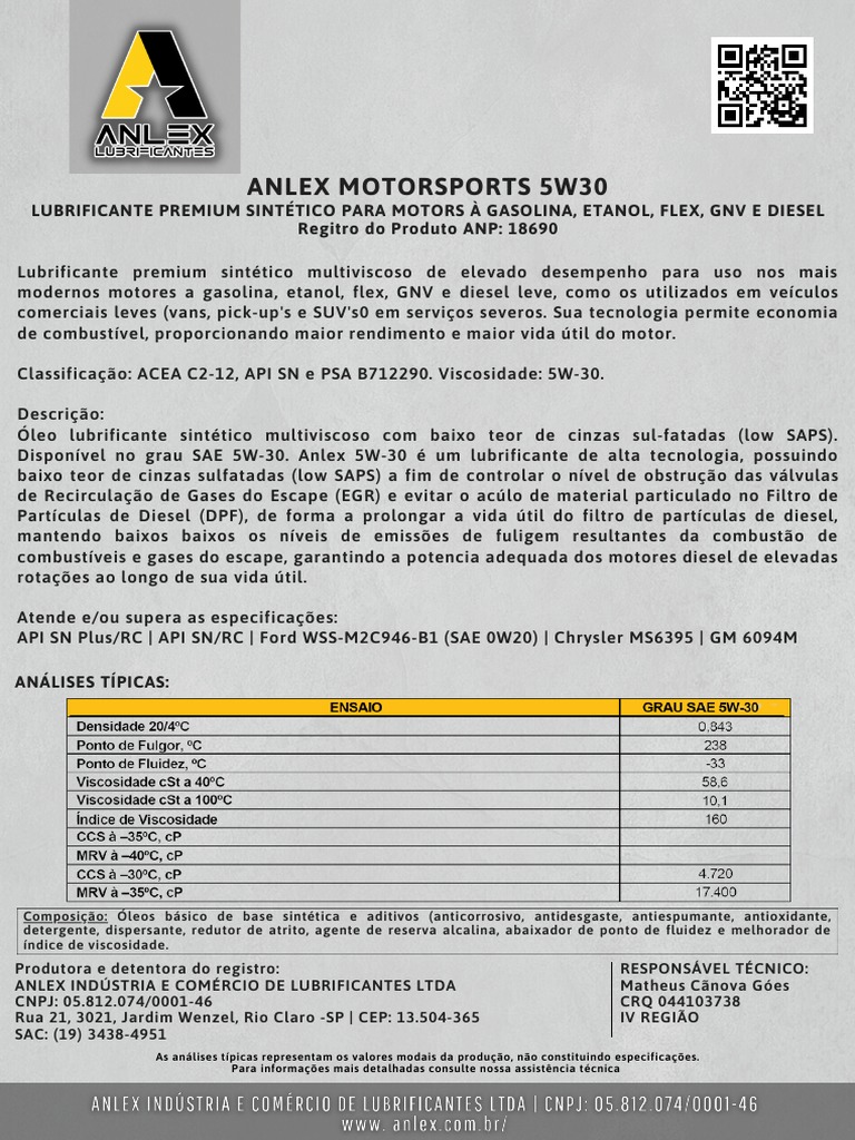 Anlex Motorsports 5W30 | PDF | Negócios