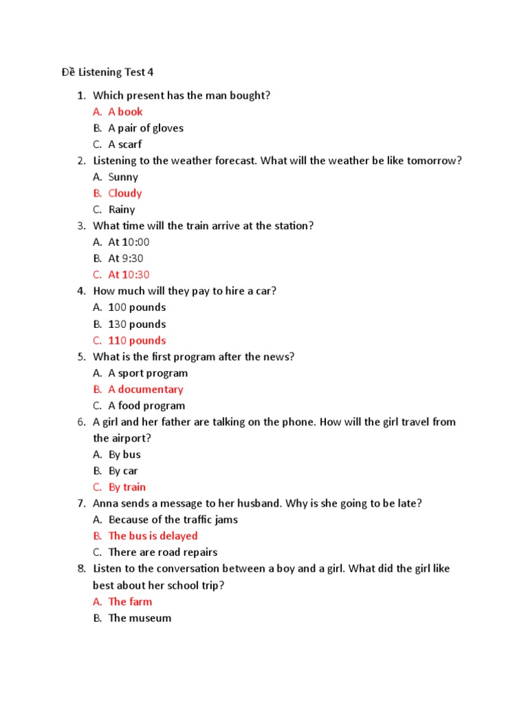 Listening Test 4 Overview | PDF | Language Arts & Discipline