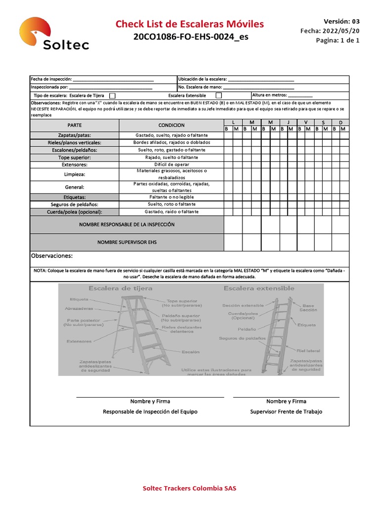 Check List Escaleras Móviles 2022 | PDF | Escalera | Escalera