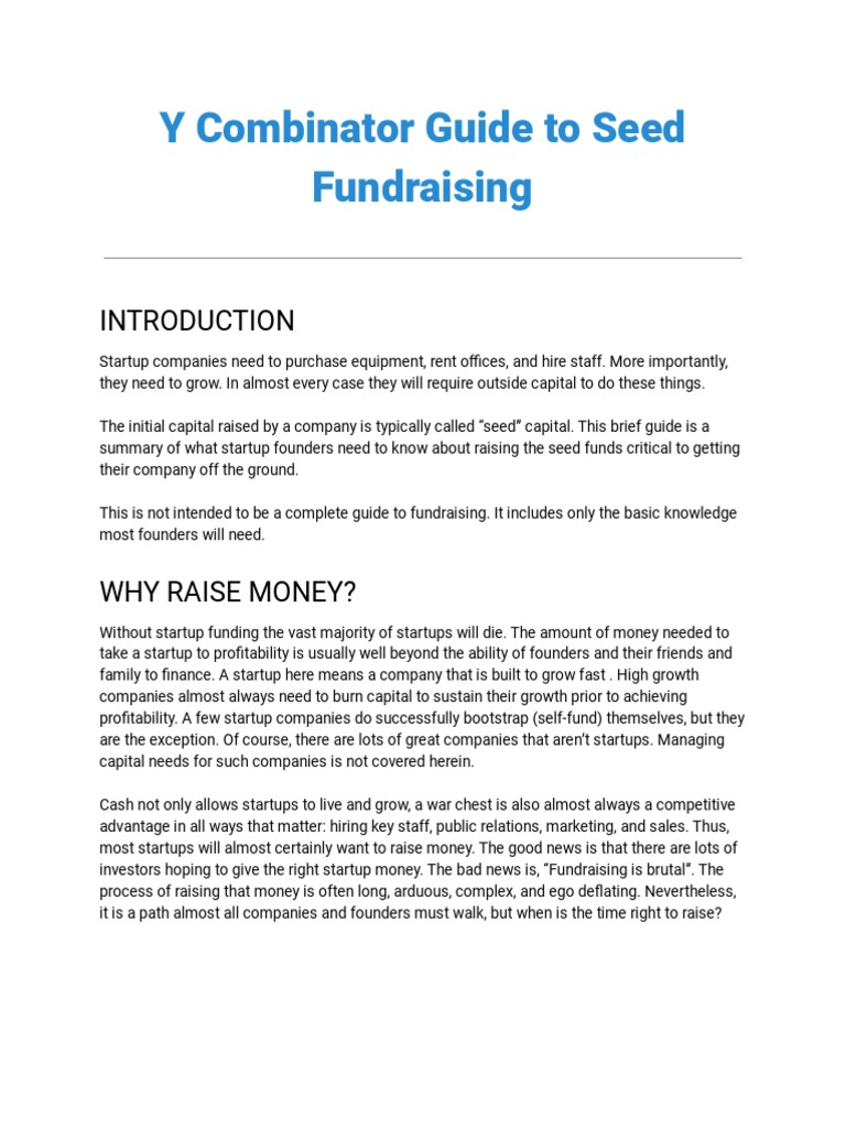 Y Combinator Guide To Seed Fundraising | PDF | Stocks | Corporate Finance