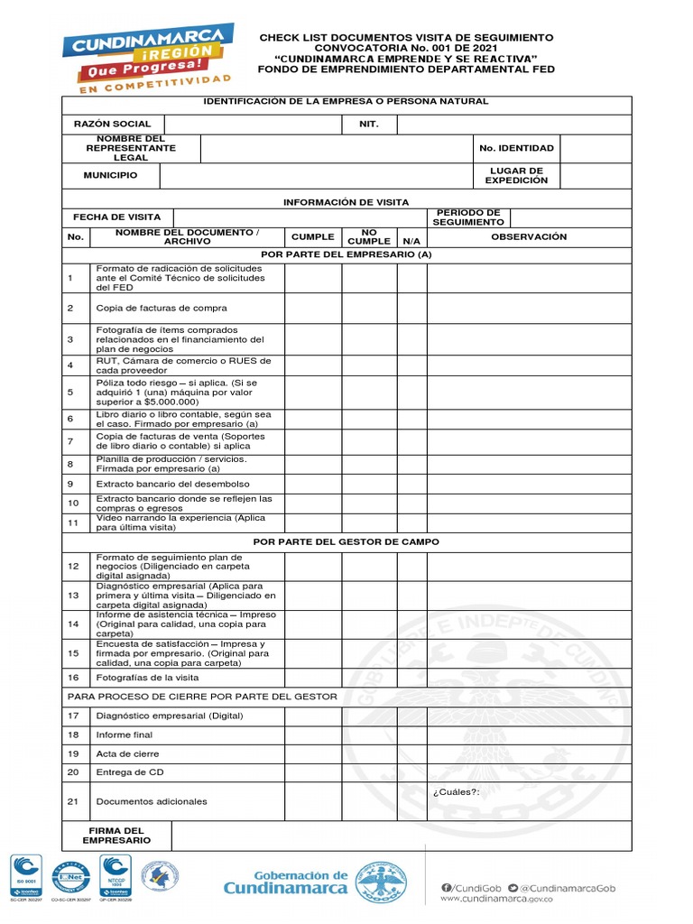 Check List Documentos Visita de Seguimiento | PDF | Business