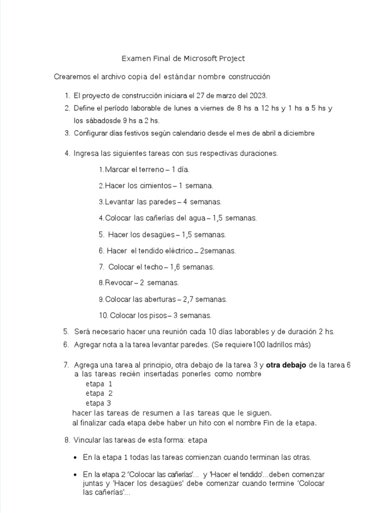 Examen Final de Microsoft Project PDF | PDF