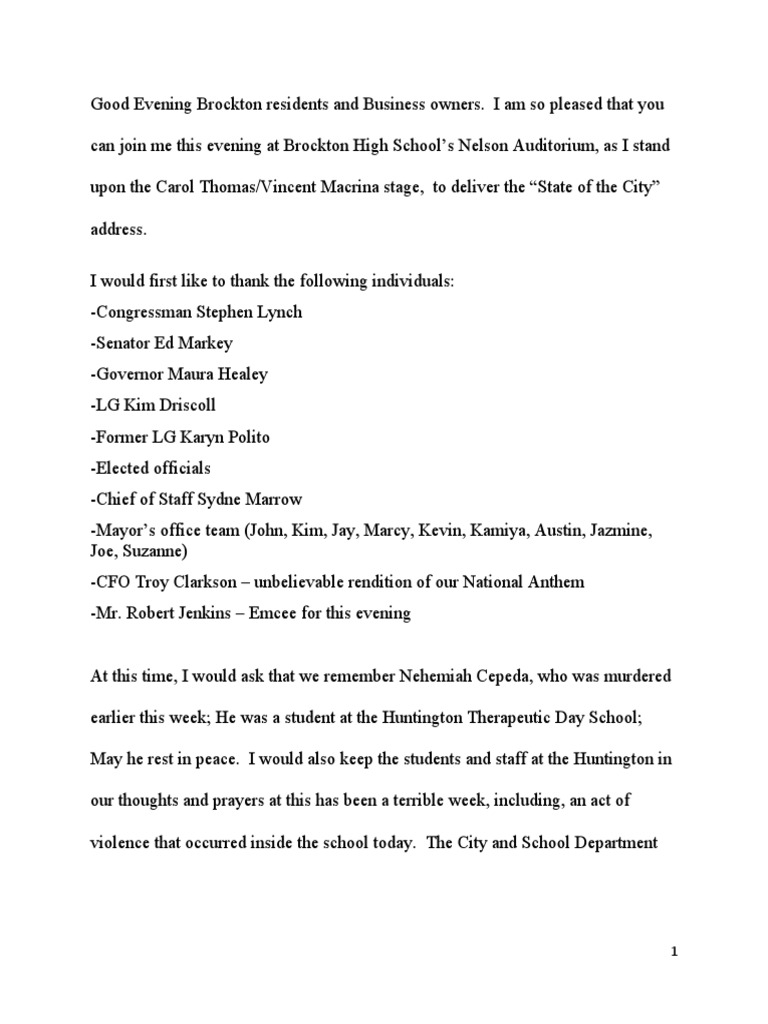 2023 State of The City Address - Brockton Mayor Robert F. Sullivan ...