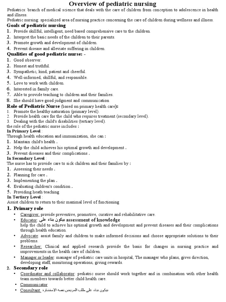 Overview of pediatric nursing الباب الاول | Download Free PDF | Nursing ...
