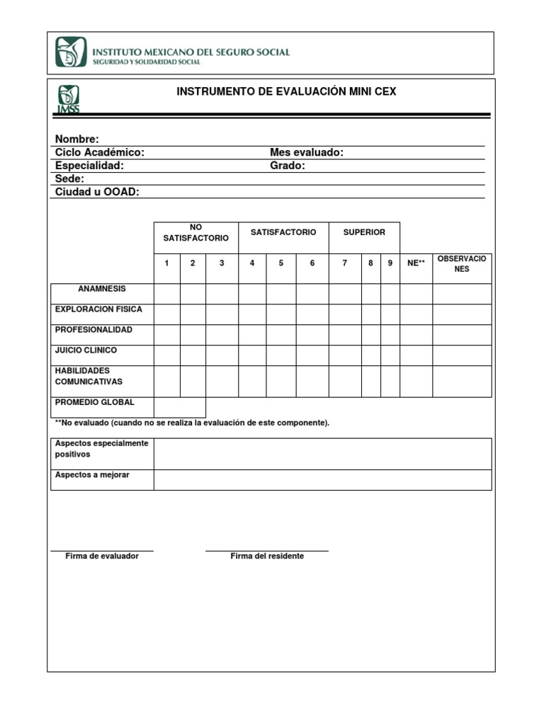 Instrumento de Evaluación Mini Cex PDF | PDF