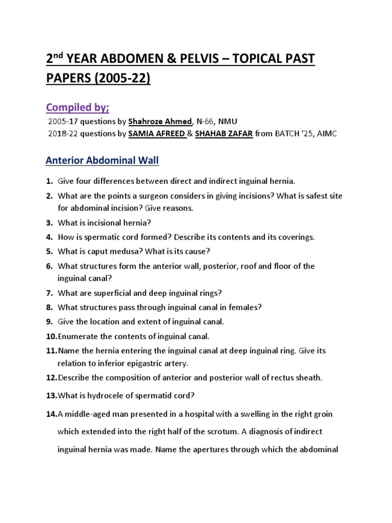 Abdomen and Pelvis 2nd Year Topical Past Papers 2005-22 | PDF | Uterus ...