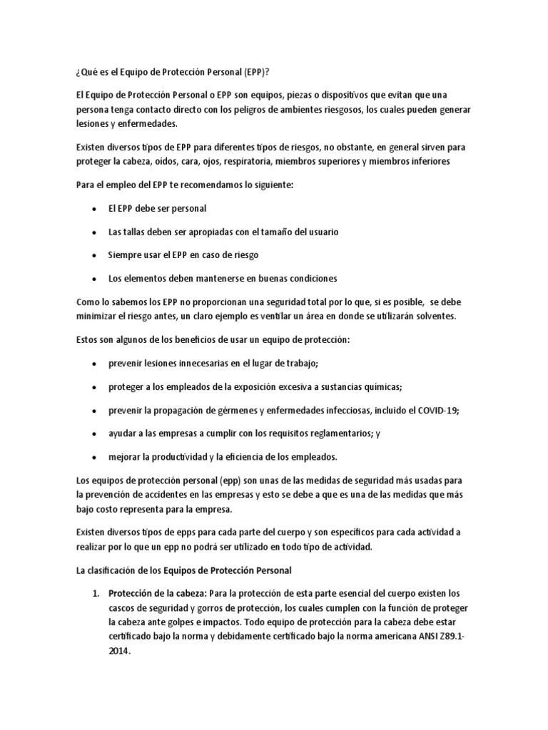 Qué es EPP equipo protección personal | PDF