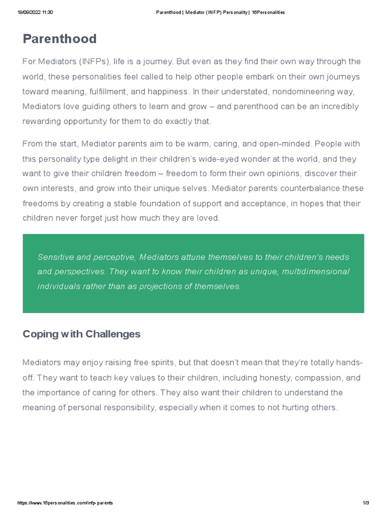 Parenthood - Mediator (INFP) Personality - 16personalities Part05 | PDF ...