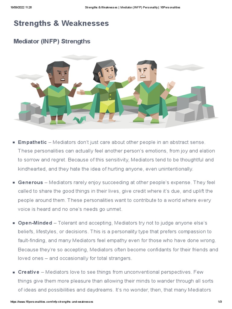 Strengths & Weaknesses - Mediator (INFP) Personality - 16personalities Part02 | PDF | Empathy ...