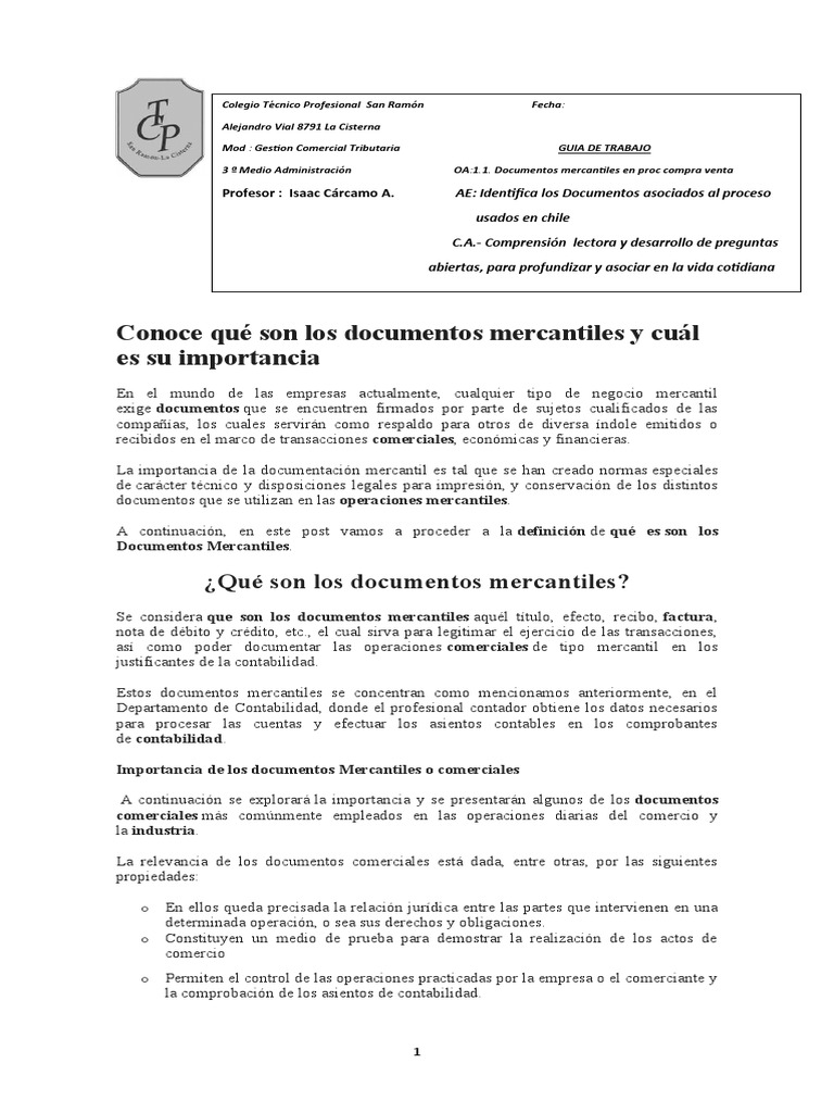 Conoce Qué Son Los Documentos Mercantiles y Cuál Es Su Importancia IMPRIMIR GUIA | PDF ...