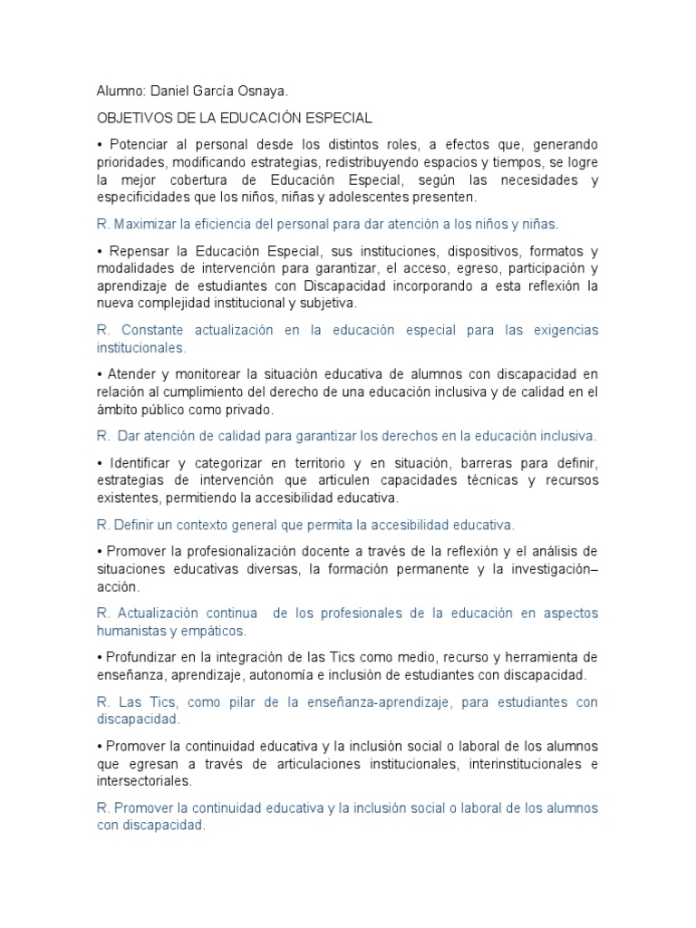 Objetivos de La Educacion Especial | PDF