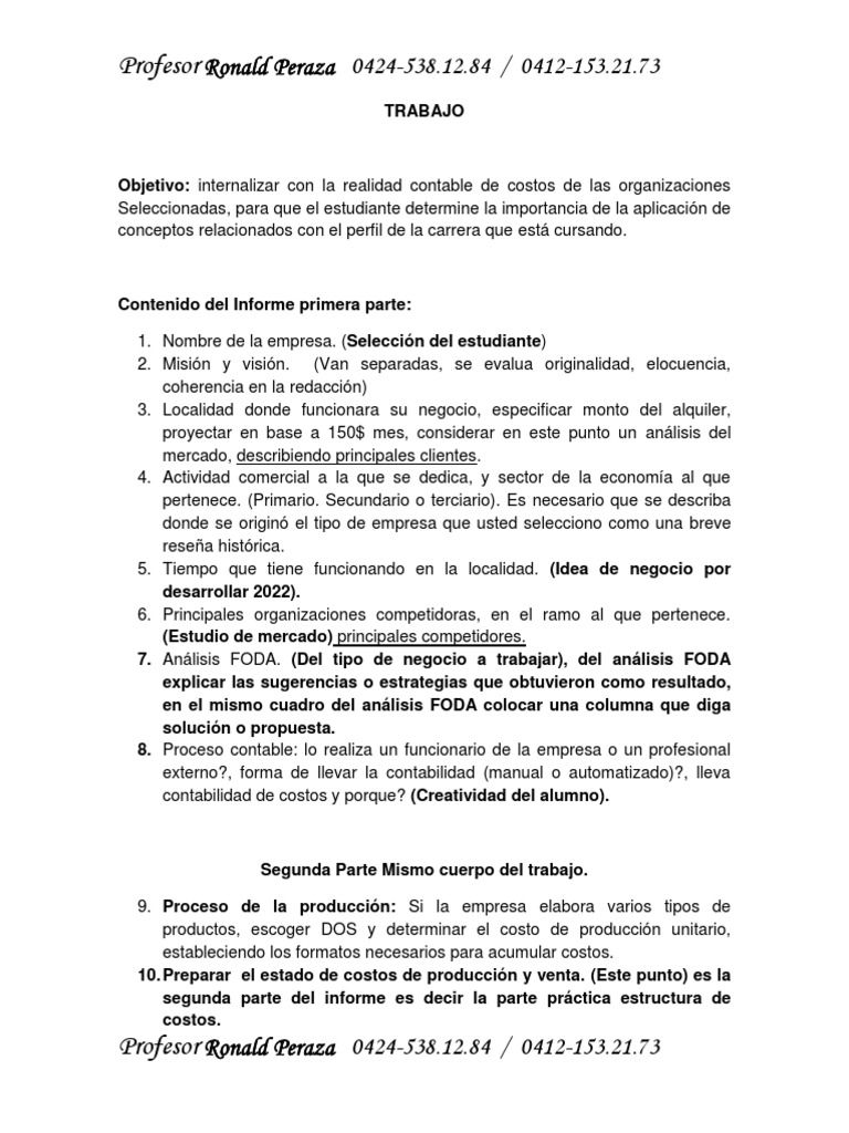 Informe CONTABILIDAD DE COSTOS Fe y Alegria | PDF | Análisis FODA ...