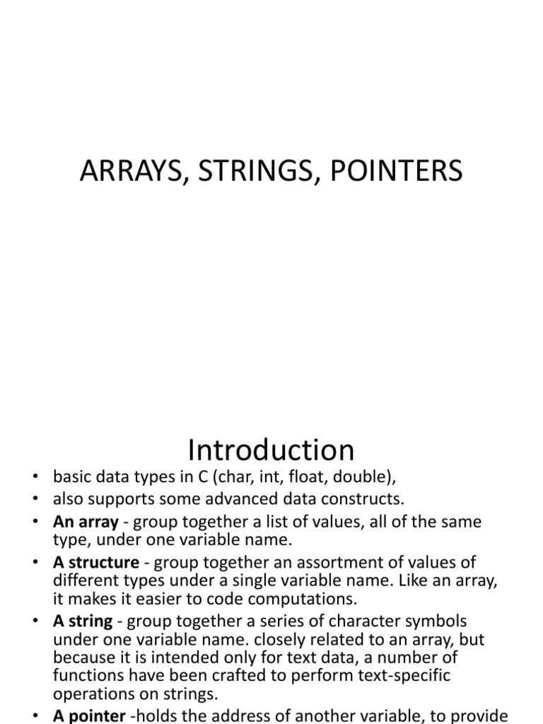 ARRAYS, STRINGS, POINTERSclass PDF | PDF | Pointer (Computer Programming) | String (Computer ...