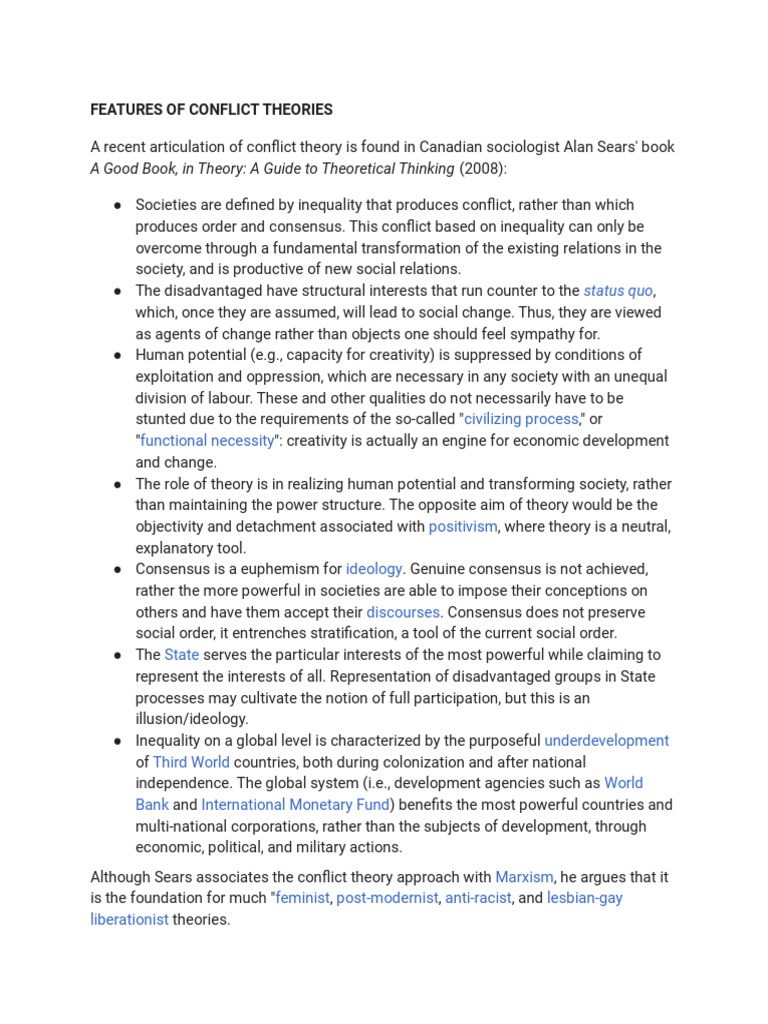 Features of Conflict Theory | PDF | Sociological Theories ...