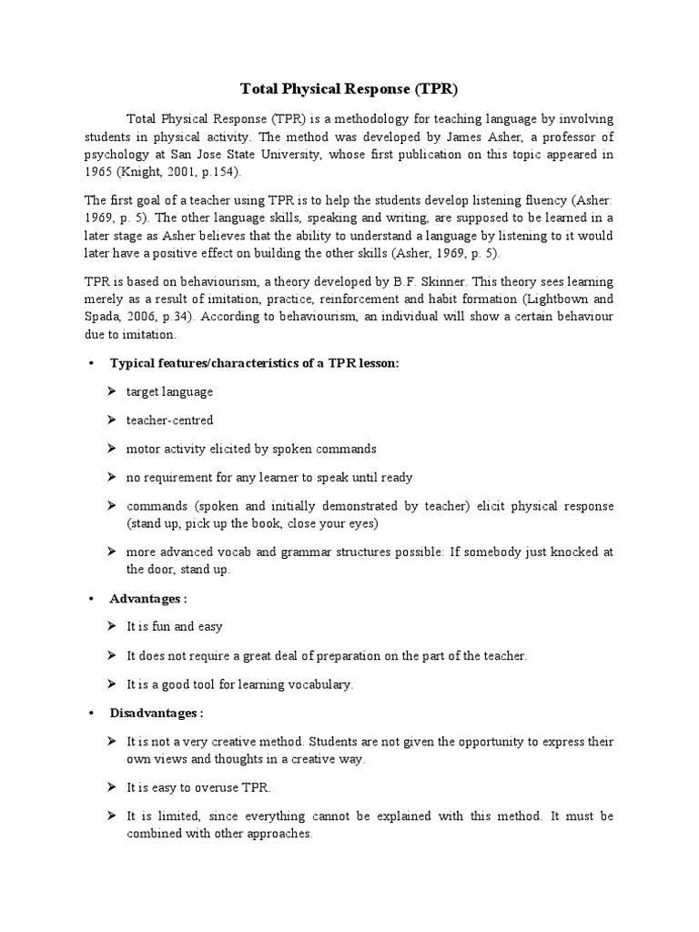 Total Physical Response Summary | PDF | Language Arts & Discipline ...