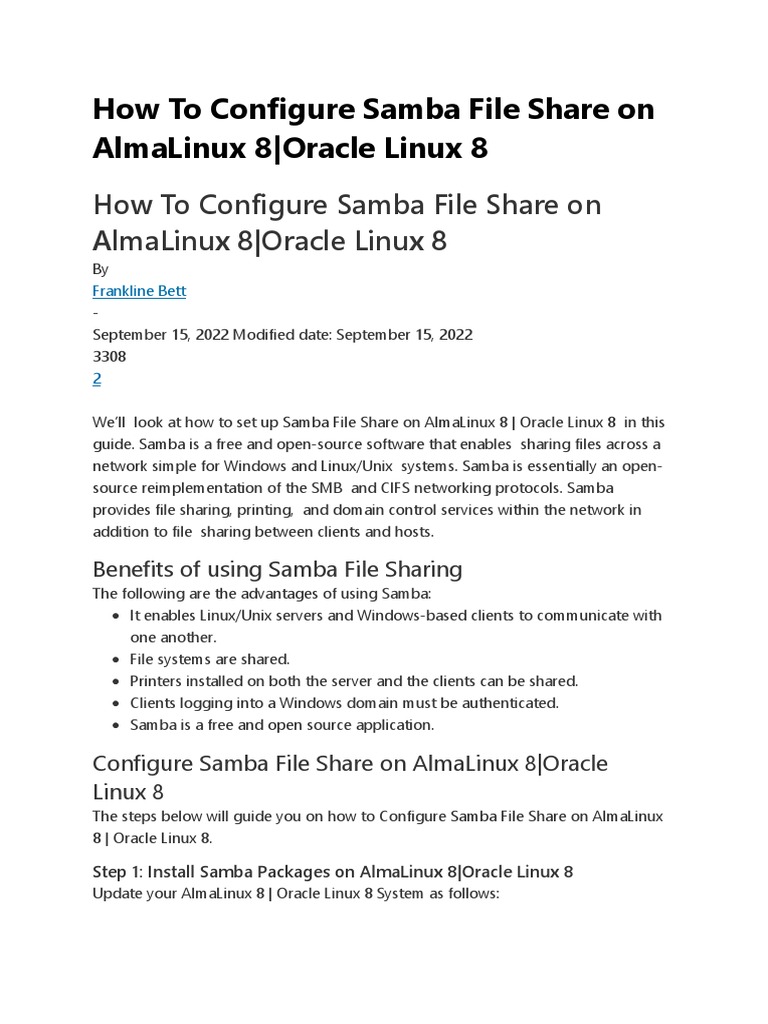 How To Configure Samba File Share On Almalinux 8oracle Linux 8 Pdf Operating System