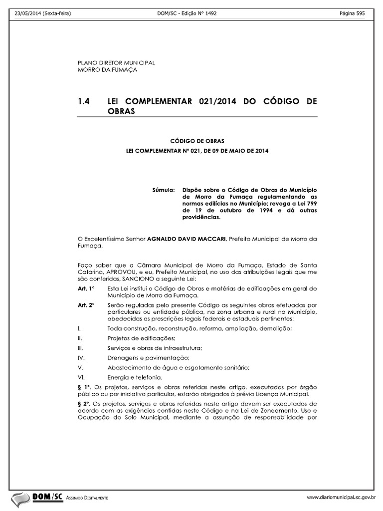 Lei Comp 021 2014 Código de Obras | PDF
