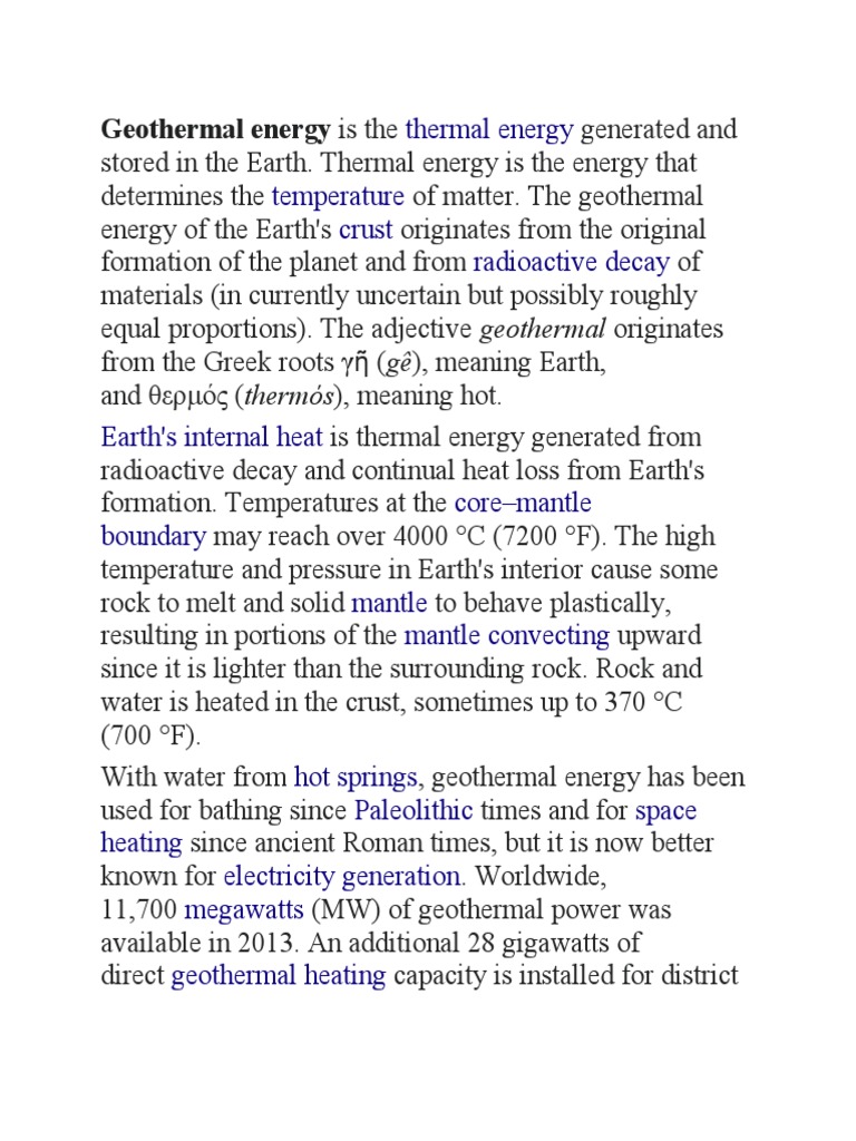 Geothermal Energy: Harnessing Heat from Within the Earth | PDF ...