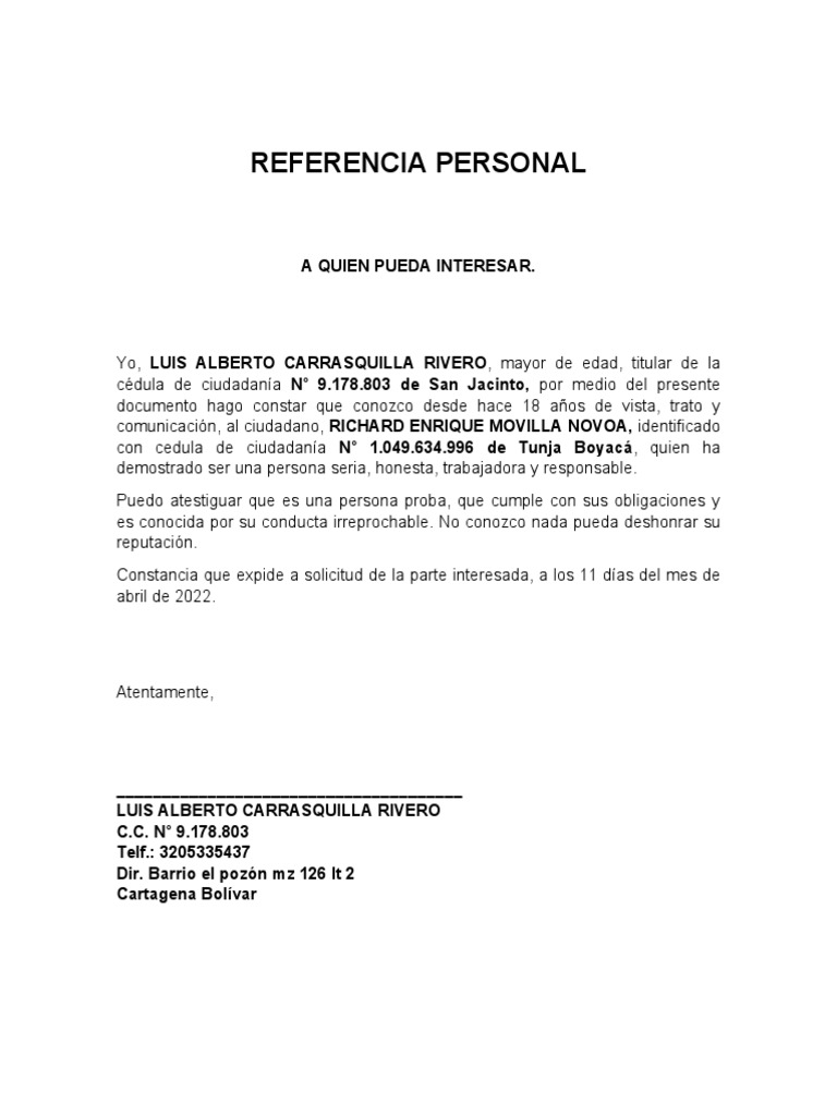 Referencia Personal | PDF | Derecho