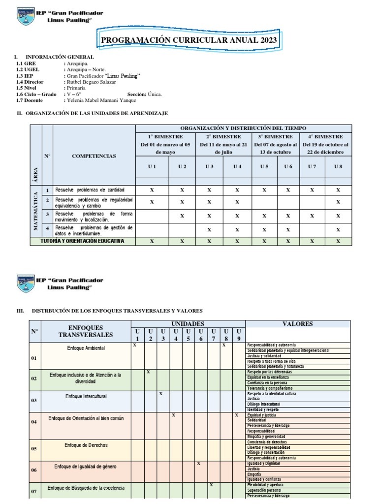 Programacion Anual Sexto 2023 | PDF