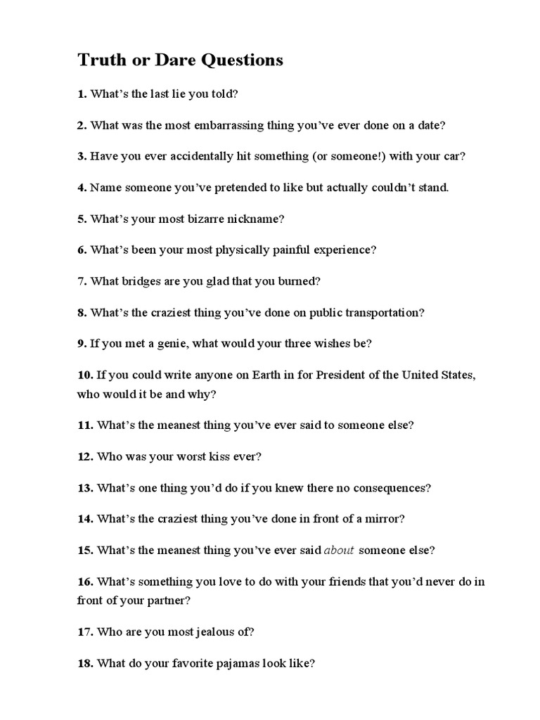 Truth or Dare Questions | PDF