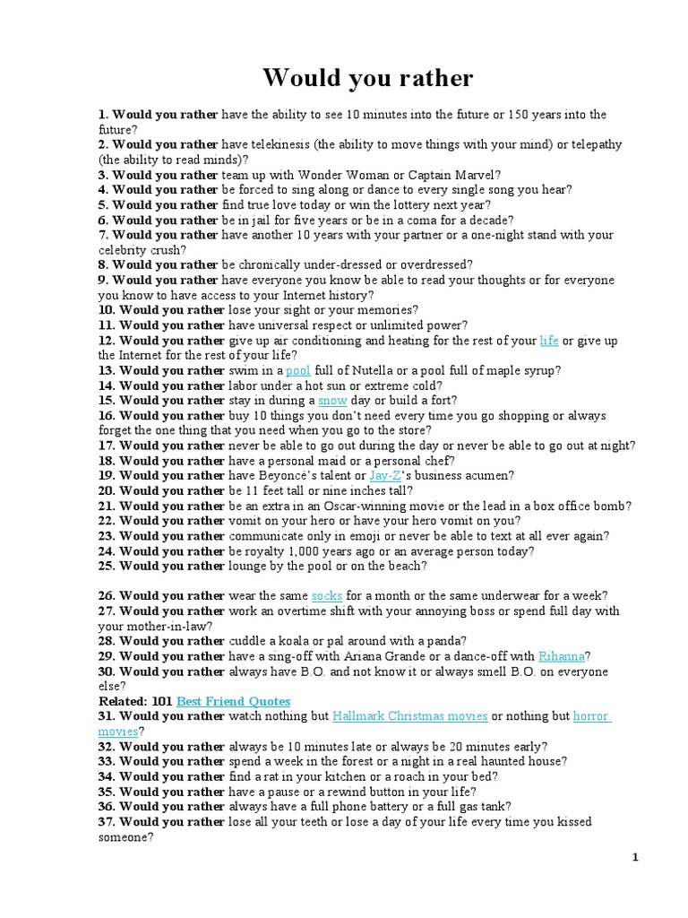 Would You Rather Questions | PDF