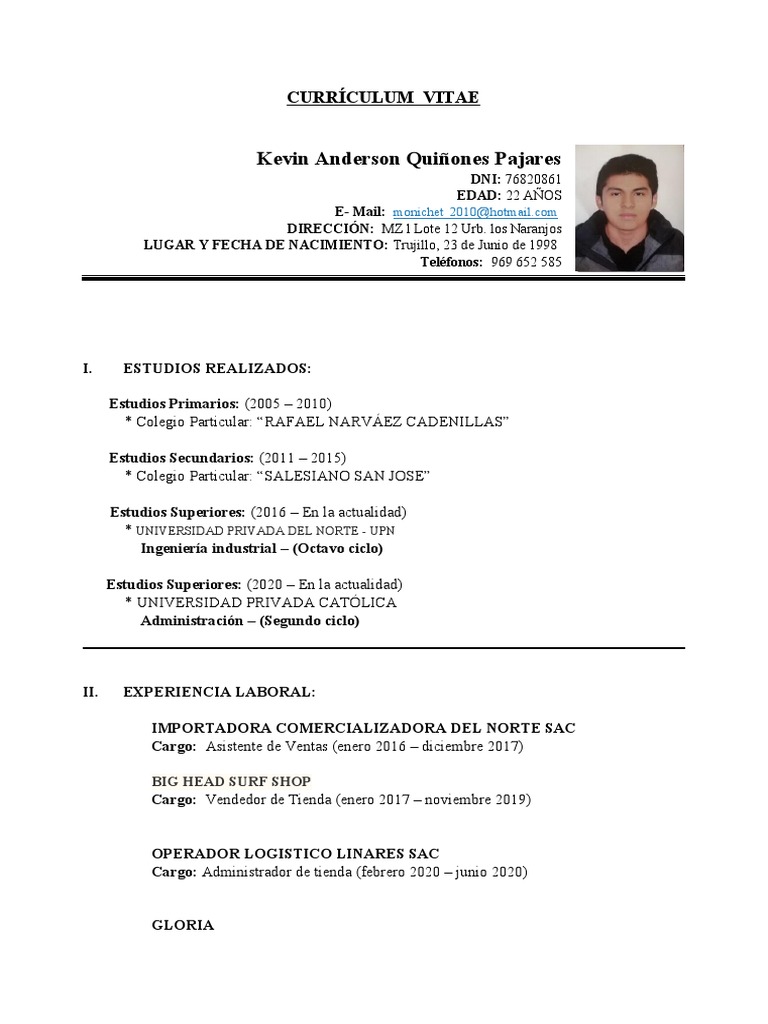 CV - Kevin nuevo1 | PDF
