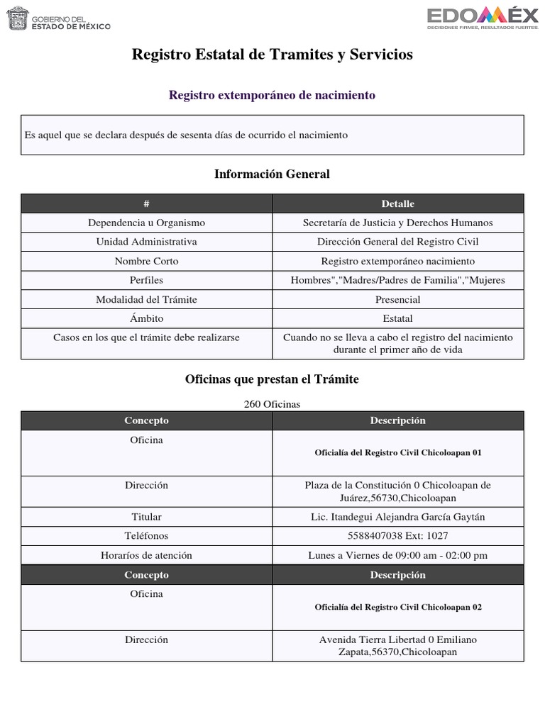 Registro de Nacimiento Extemporaneo | PDF | Politica de mexico | Gobierno