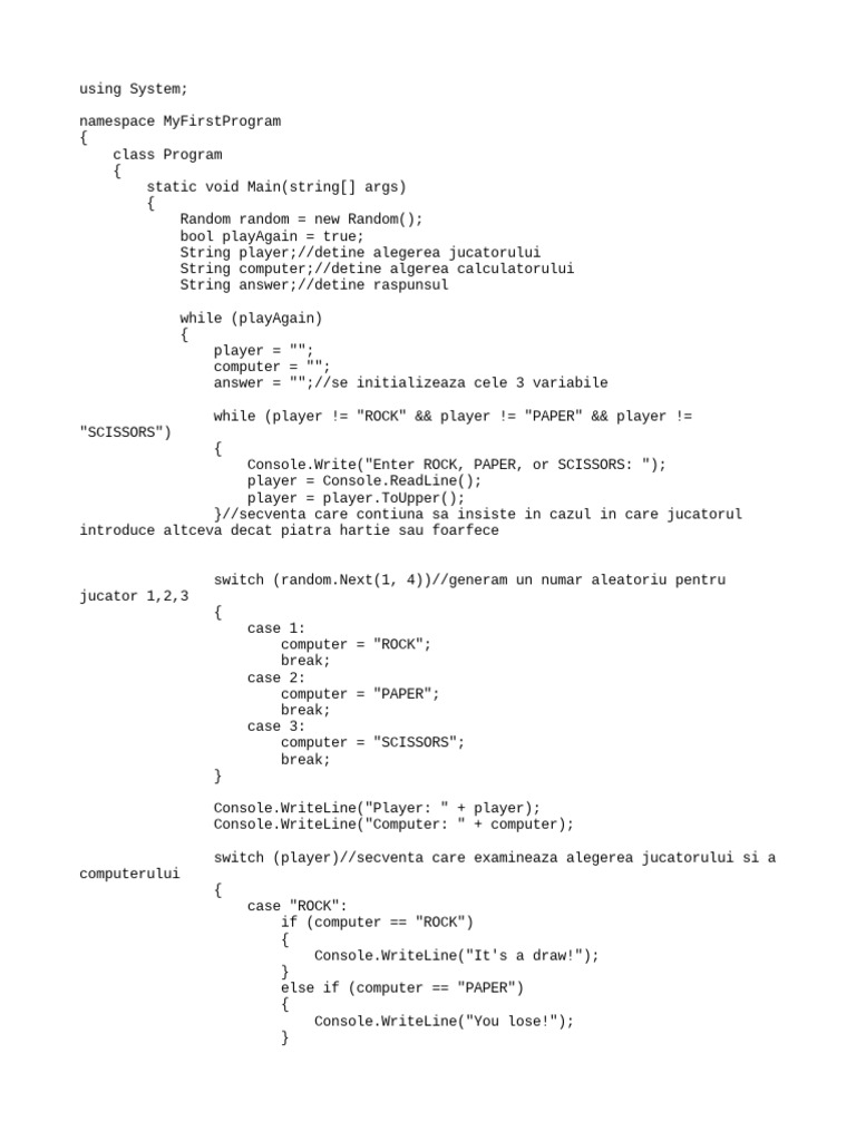 Cod Pentru Piatra Foarfeca Hartie | PDF | Computer Programming