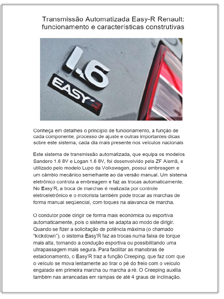 Transmissão Automatizada Easy-R Renault - Funcionamento e ...