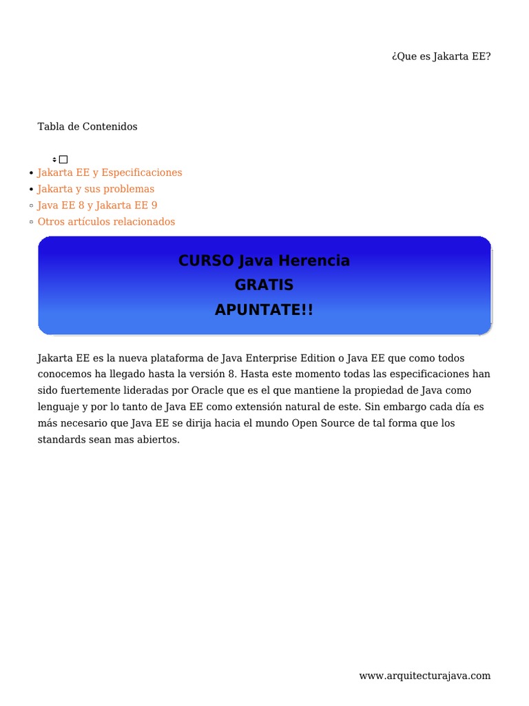 Jakarta EE: Evolución y Especificaciones | PDF | Java (lenguaje de programación) | Informática
