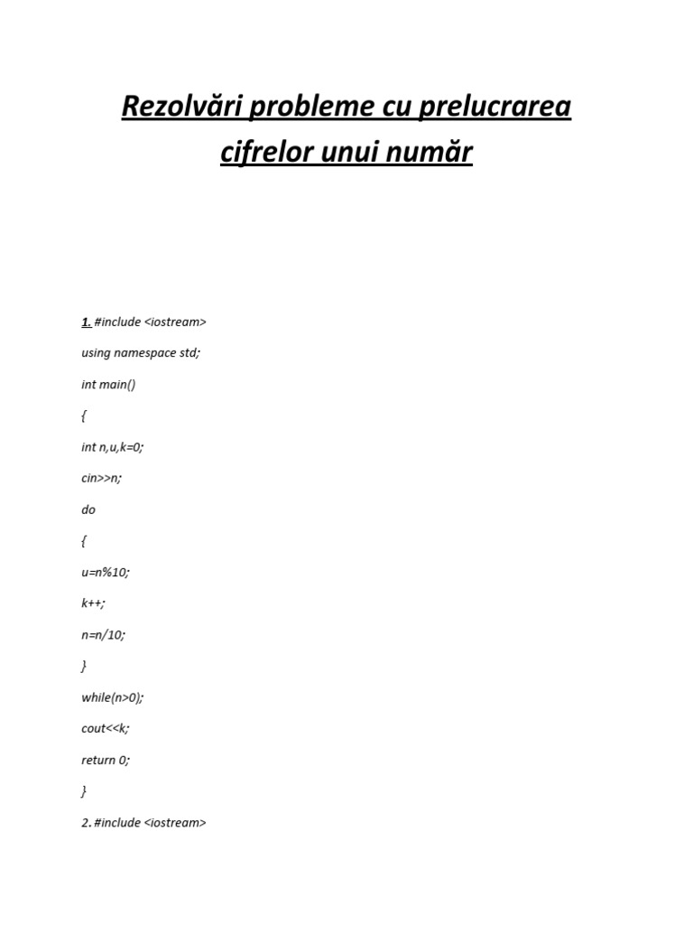 Rezolvări Probleme Cu Prelucrarea Cifrelor Unui Număr | PDF | Namespace | Naming Conventions