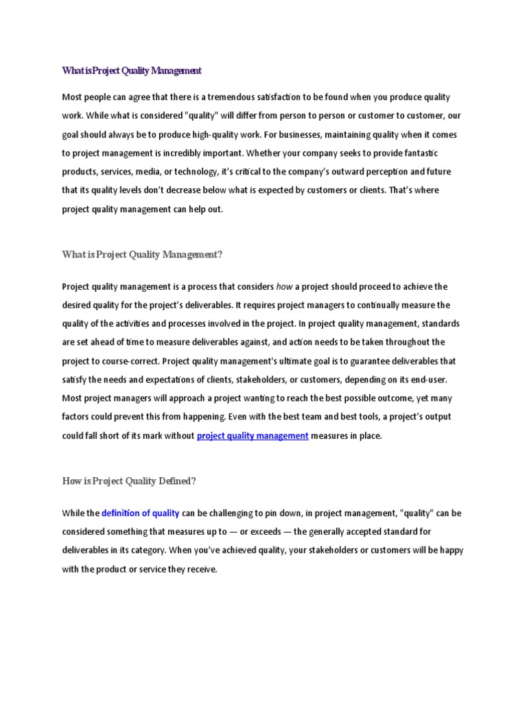 Project Quality Management | PDF | Project Management | Quality Management