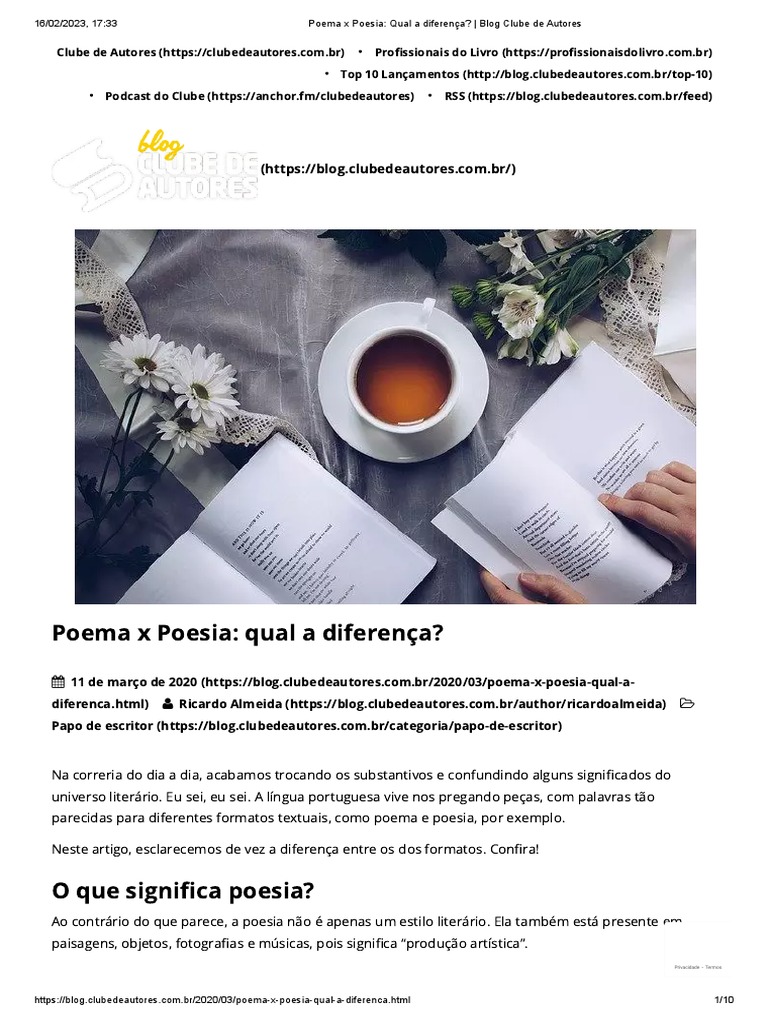 Poema x Poesia_ Qual a diferença_ _ Blog Clube de Autores | PDF ...
