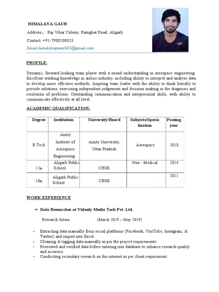 Resume@himalaya 1 | PDF | Data | Aerospace Engineering
