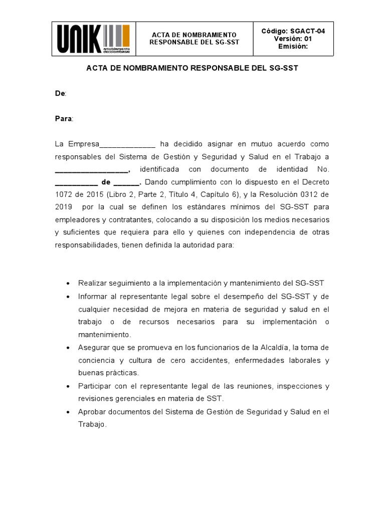 Acta Nombramiento SST | PDF