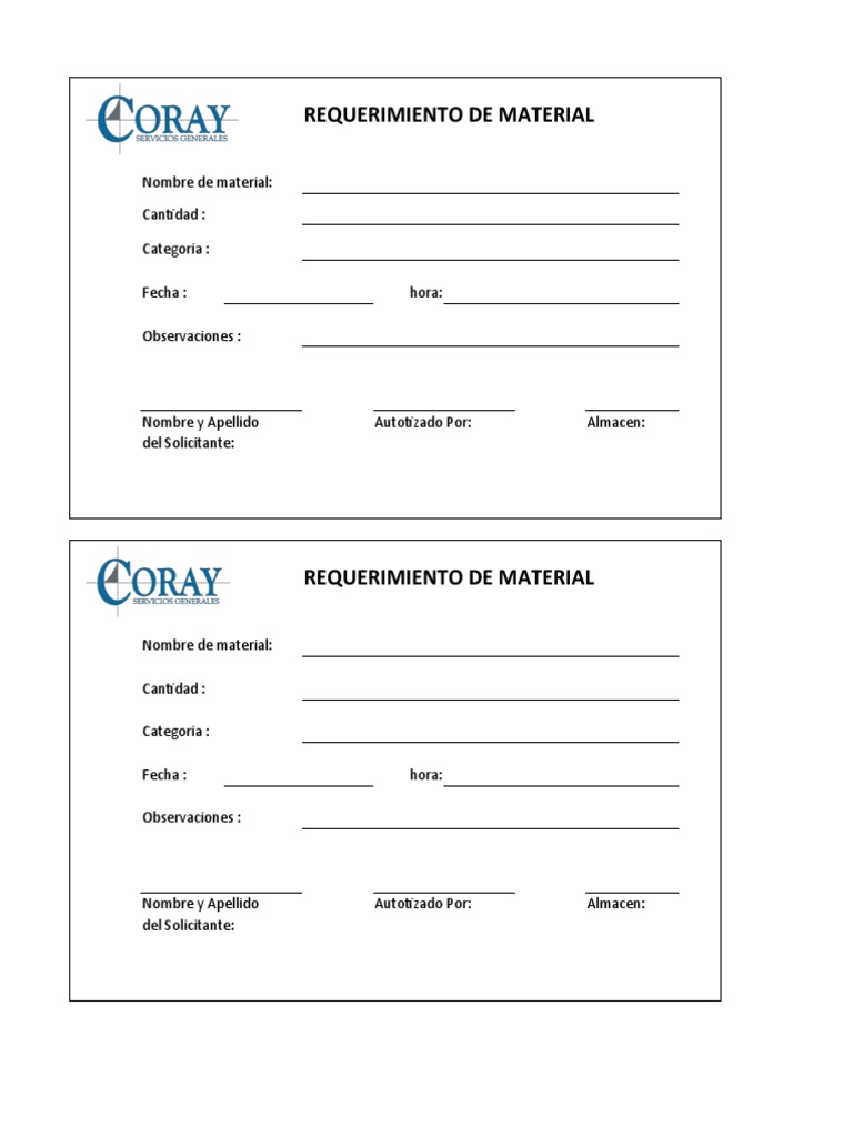 FORMATO para Requerimiento de Material y Herramienta | PDF