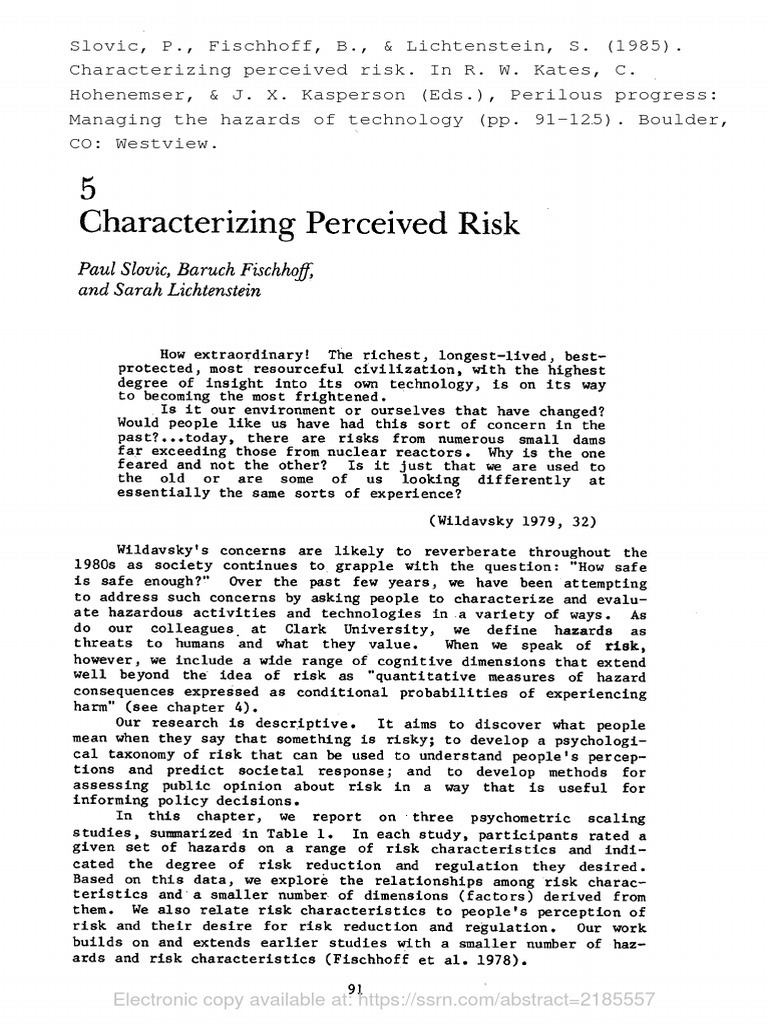 Characterizing Perceived Risk | PDF | Science & Mathematics