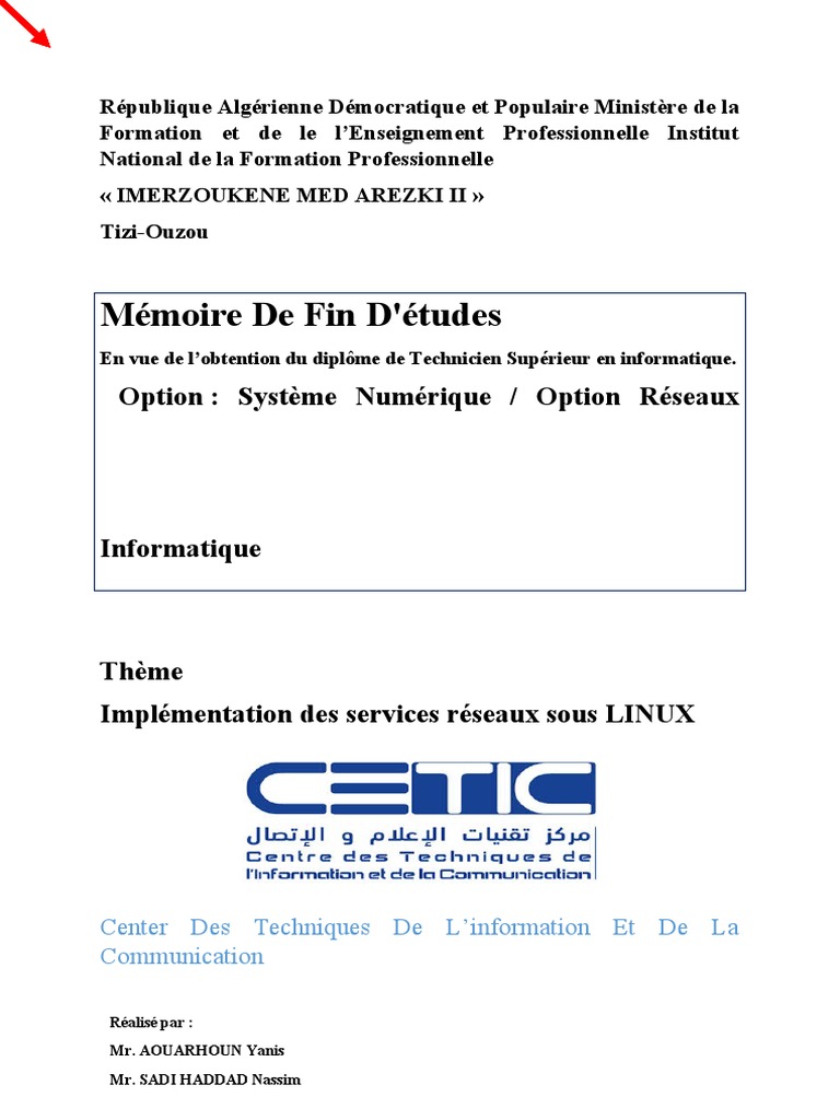 Services Réseaux sous Linux : Mémoire TS Informatique | PDF | Topologie de réseau | Système de ...