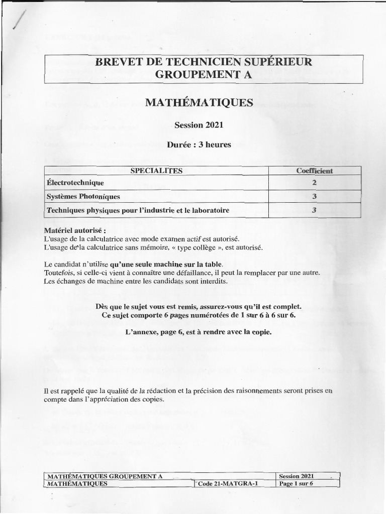 BTS EL - Sujet Juin 2021 - Consigne | PDF