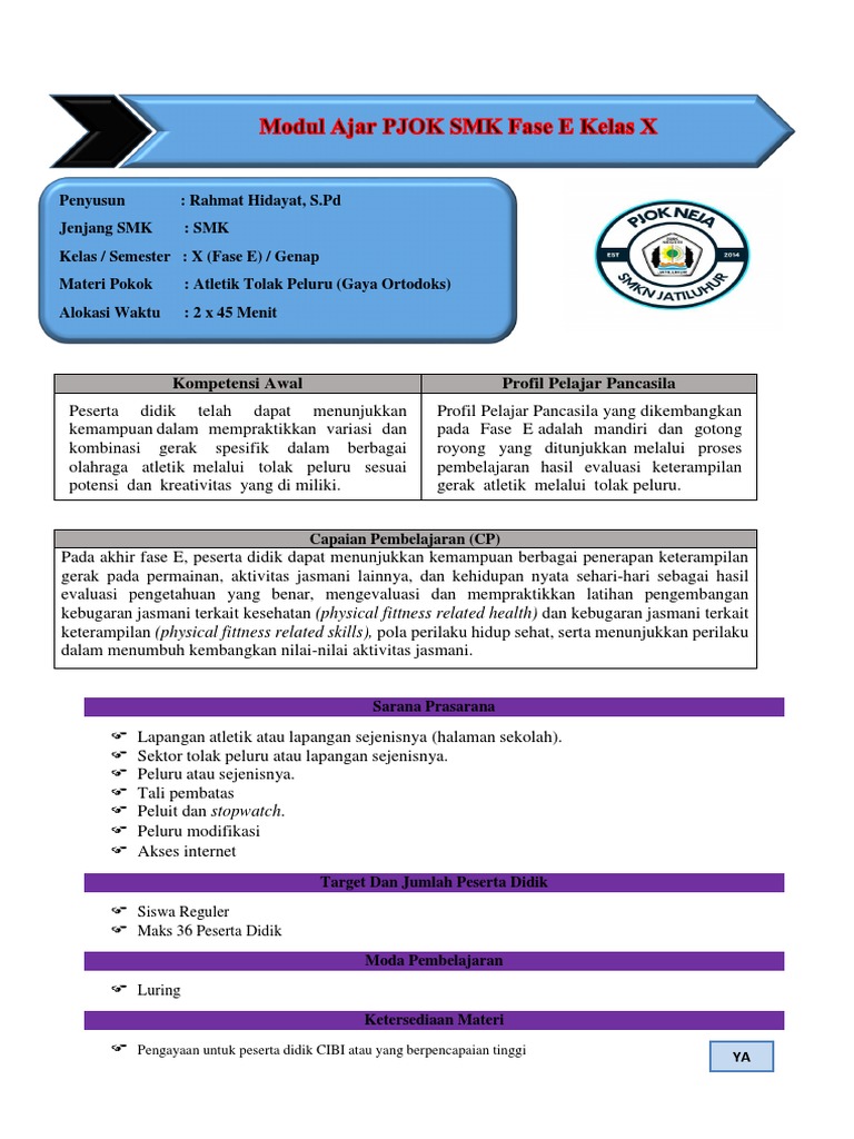 Modul Ajar KSE Berdeferensiasi PJOK Rahmat 2.2 PDF | PDF