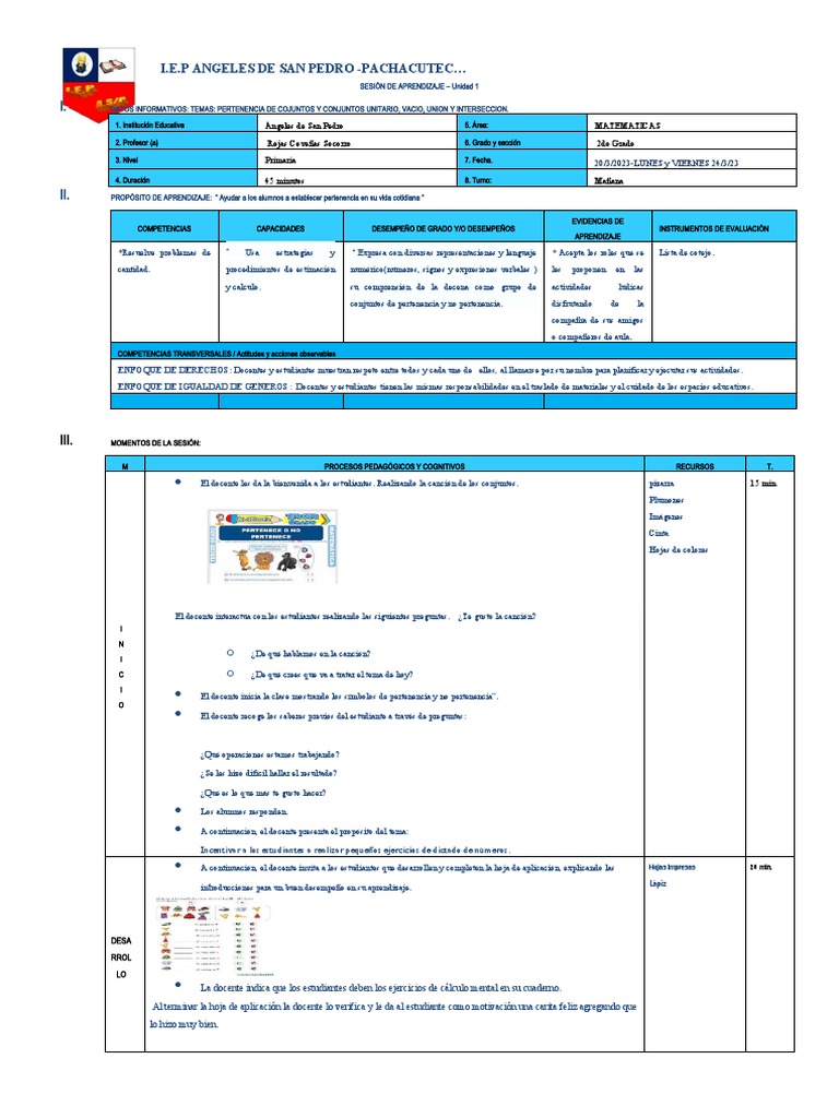 SESION DE APRENDIZAJE Matematicas 20 | PDF | Aprendizaje | Maestros