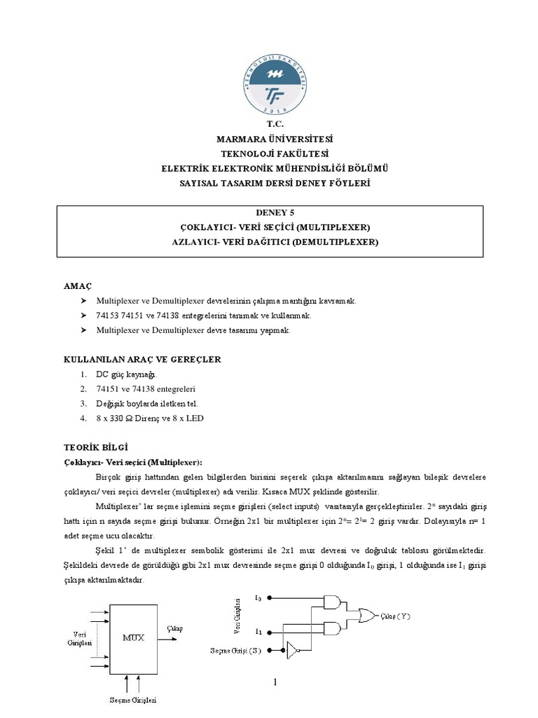 DENEY 5 - Multiplexer Demultiplexer PDF | PDF