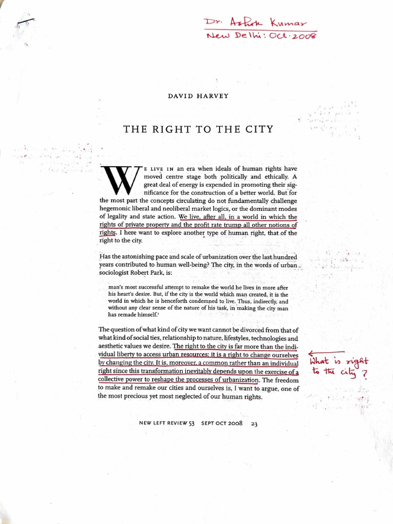 The Right To The City - David Harvey | PDF | Capitalism | Labour Economics