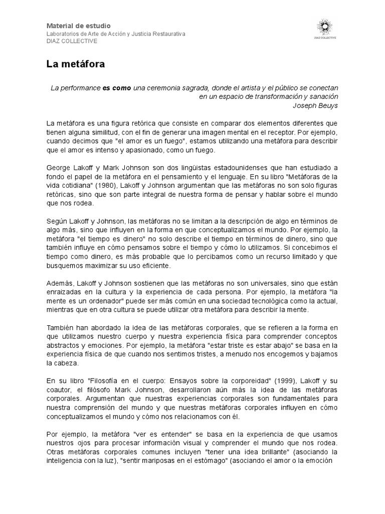 Texto Metafora + Ejercicio 2 | PDF | Metáfora | Rituales