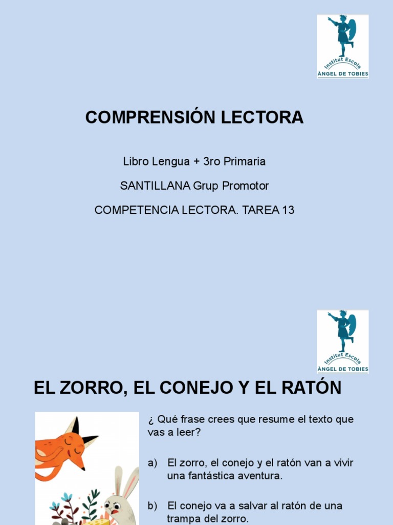 Comprensión Lectora: Zorro, Conejo y Ratón | PDF