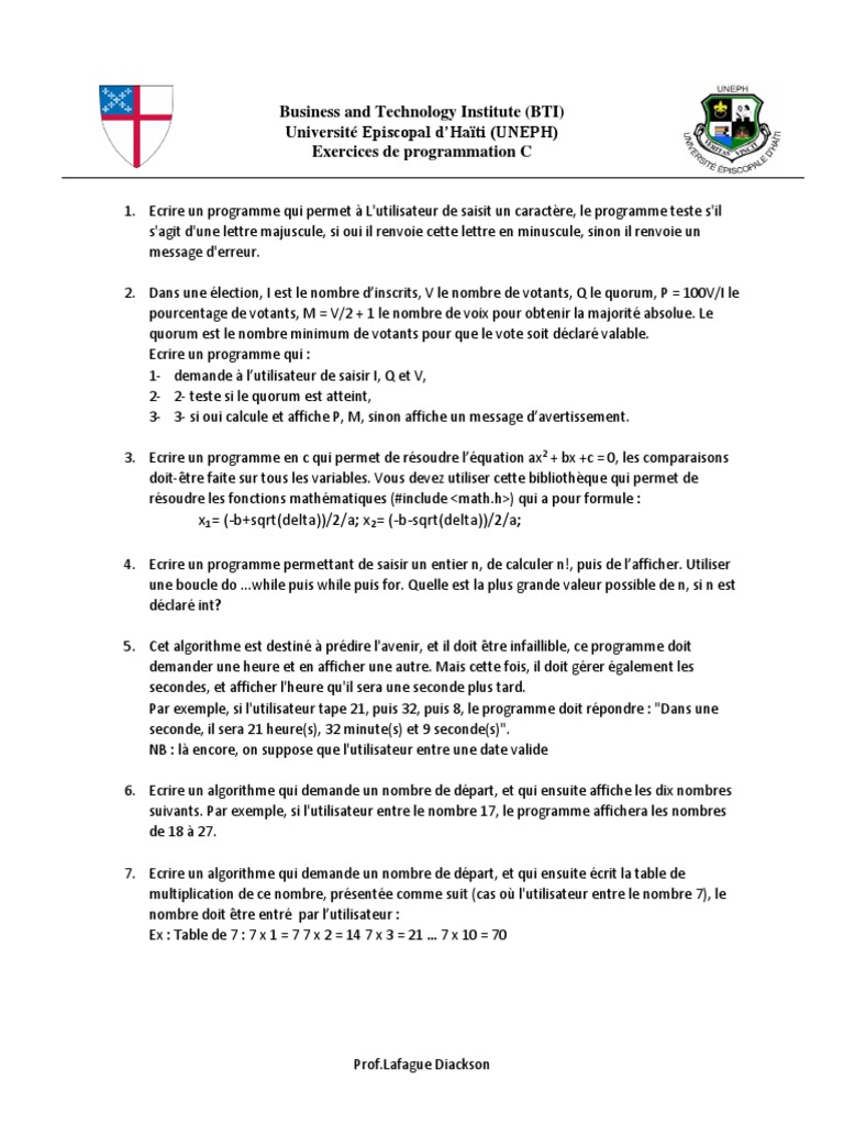 Exercices de programmation en C | PDF | Programmation informatique
