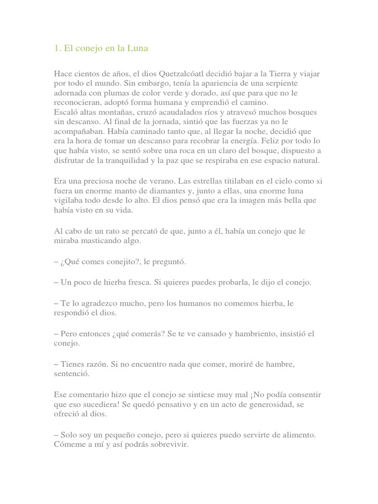 Leyenda Azteca: El Conejo en la Luna | PDF | Ciencia y matemáticas ...