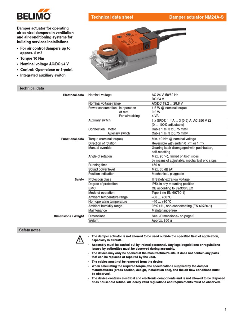 Belimo NM24A-S Data Sheet Eng | PDF | Switch | Actuator