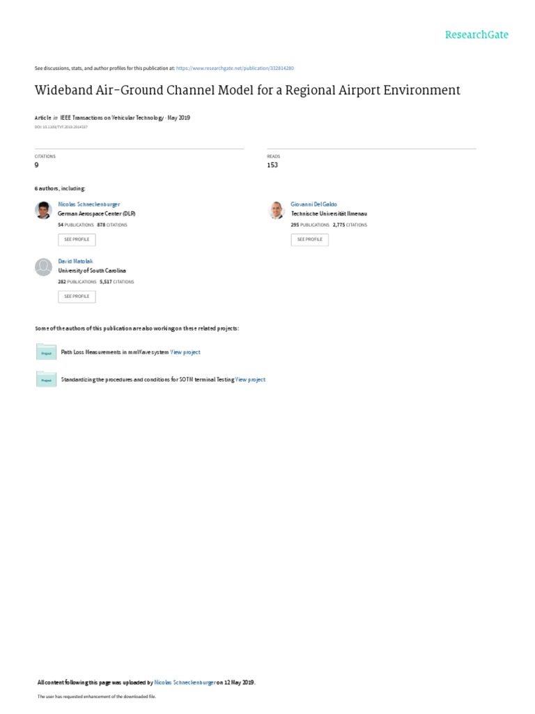 Wideband Air-Ground Channel Model For A Regional Airport Environment ...
